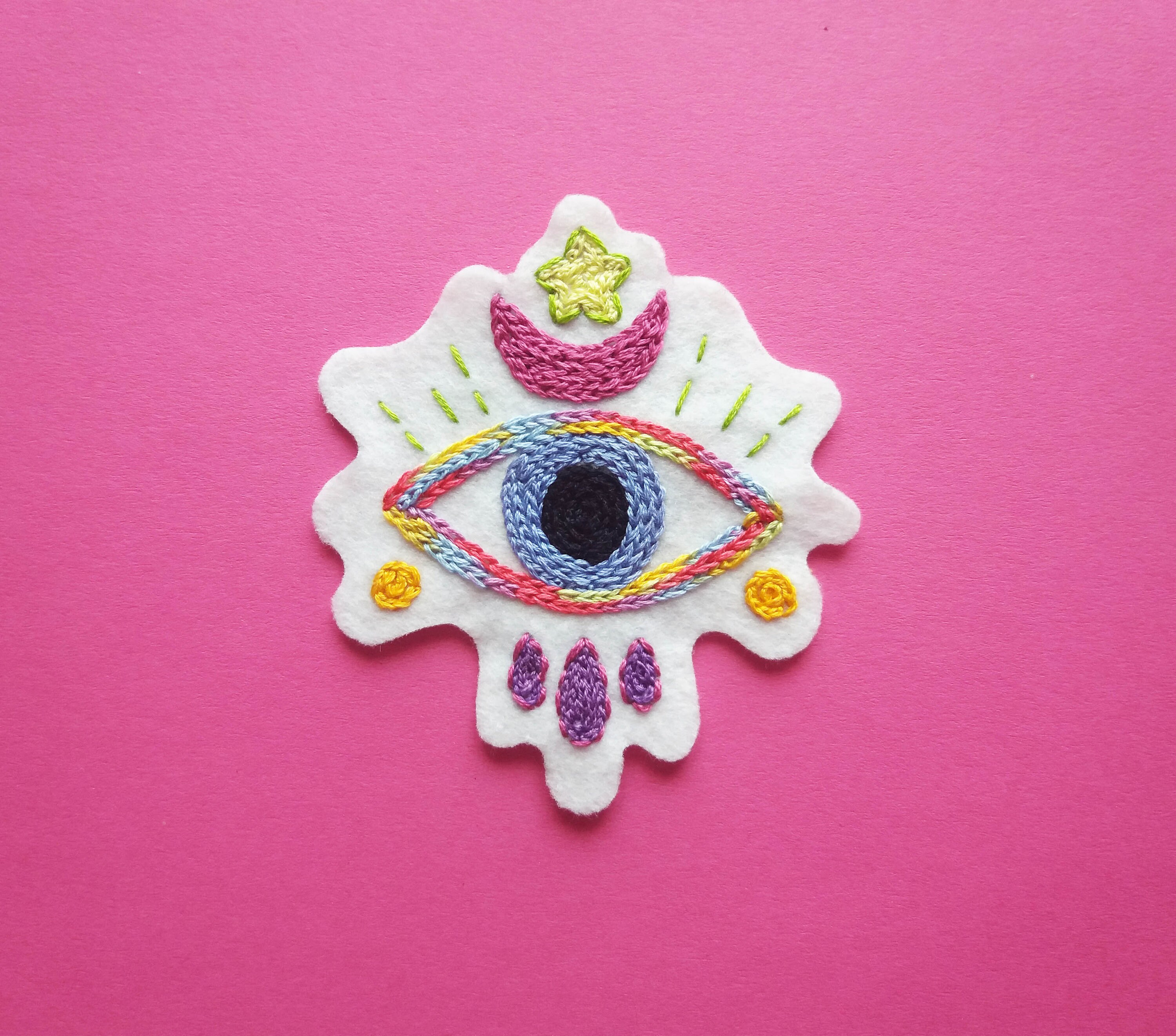 Hand Embroidered Evil Eye Teardrop Blue-kaleidoscope-pastel-embroidered ...