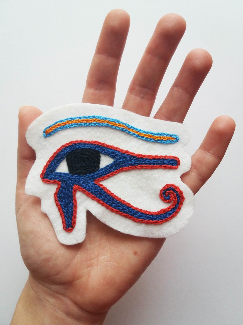 Hand Embroidered Eye of Horus Blue and Yellow Pastel Variations ...