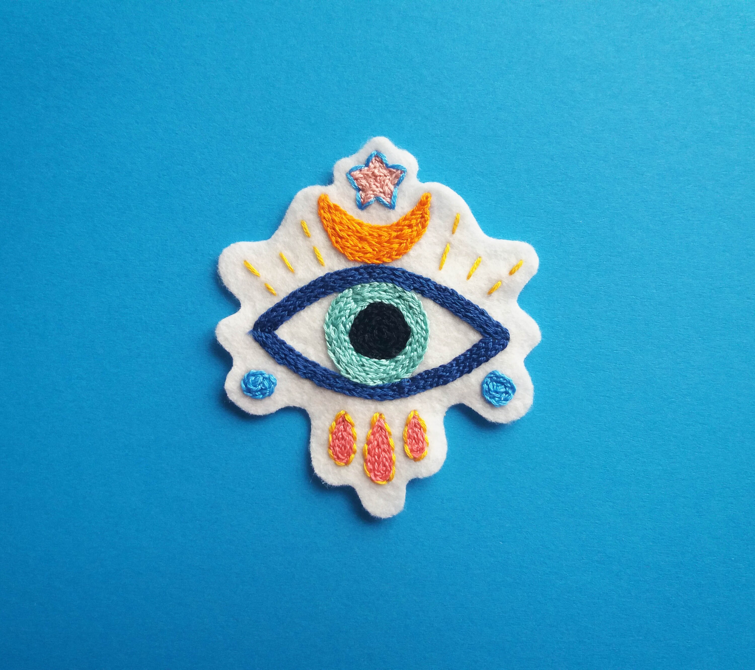 Hand Embroidered Evil Eye Teardrop Blue-kaleidoscope-pastel-embroidered ...