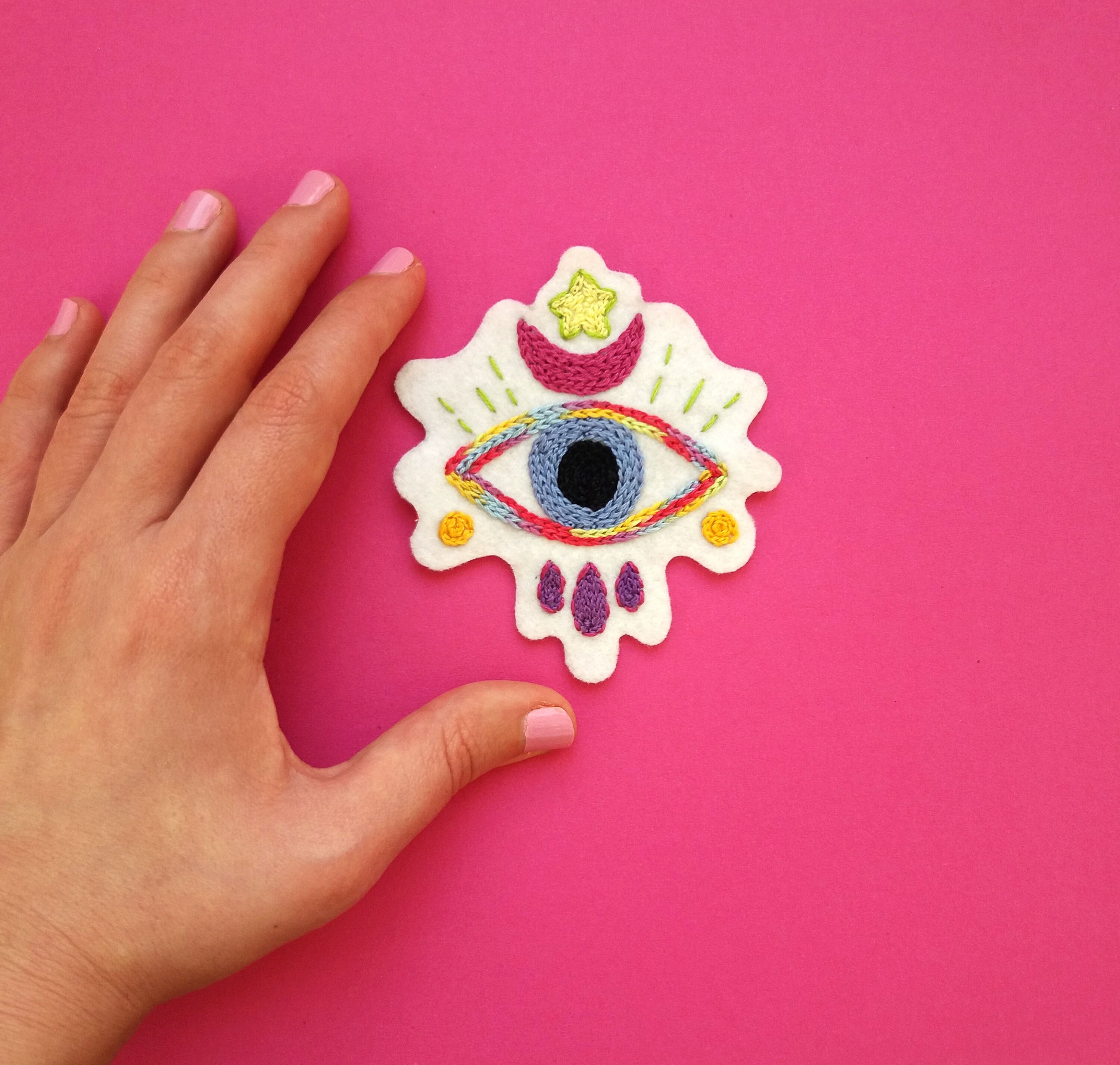 Hand Embroidered Evil Eye Teardrop Blue-kaleidoscope-pastel-embroidered ...