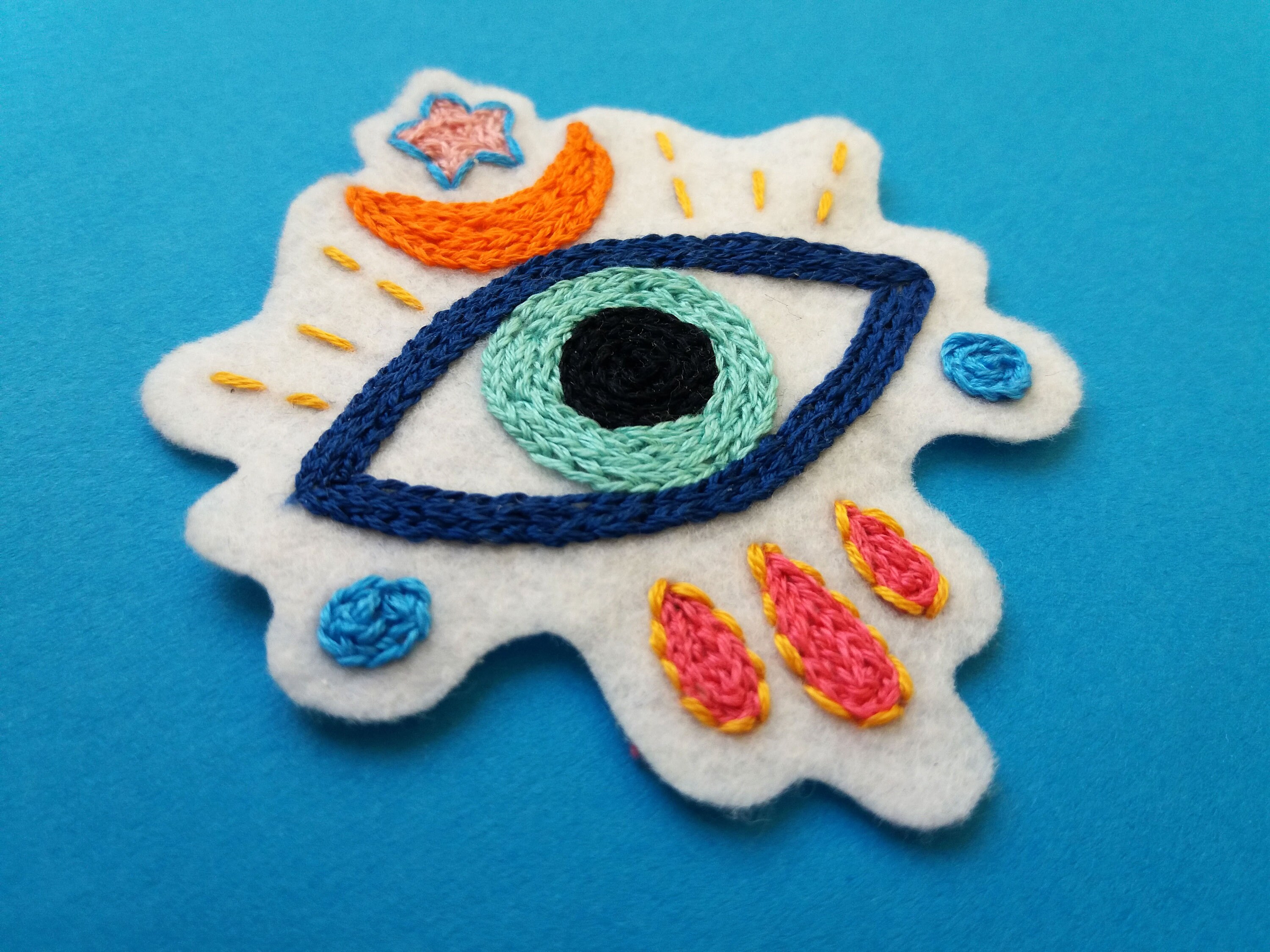 Hand Embroidered Evil Eye Teardrop Blue-kaleidoscope-pastel-embroidered ...