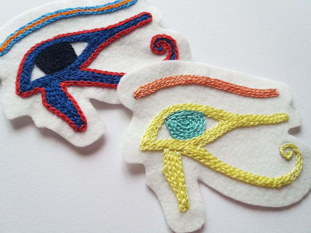 Hand Embroidered Eye of Horus Blue and Yellow Pastel Variations ...