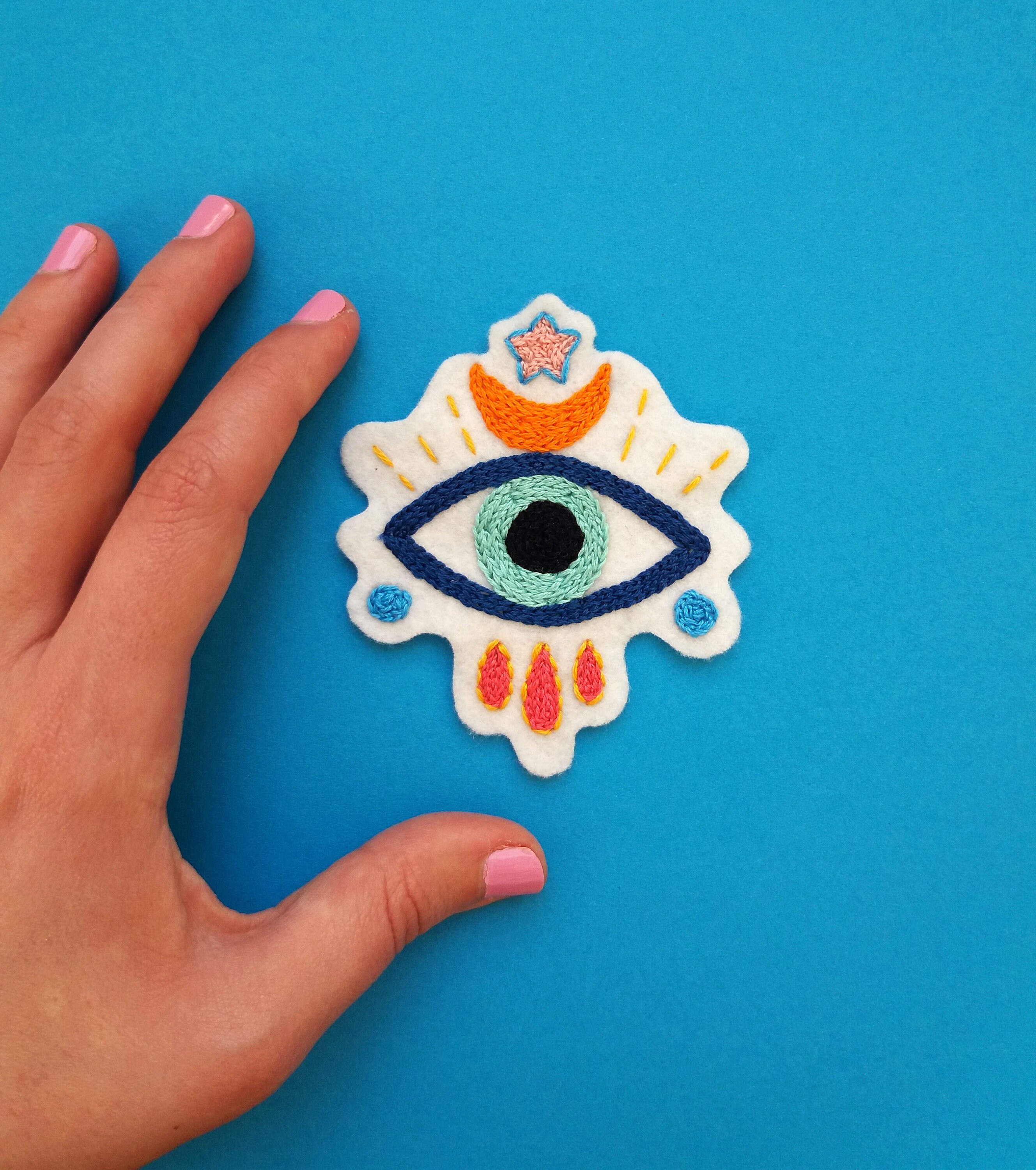 Hand Embroidered Evil Eye Teardrop Blue-kaleidoscope-pastel-embroidered ...