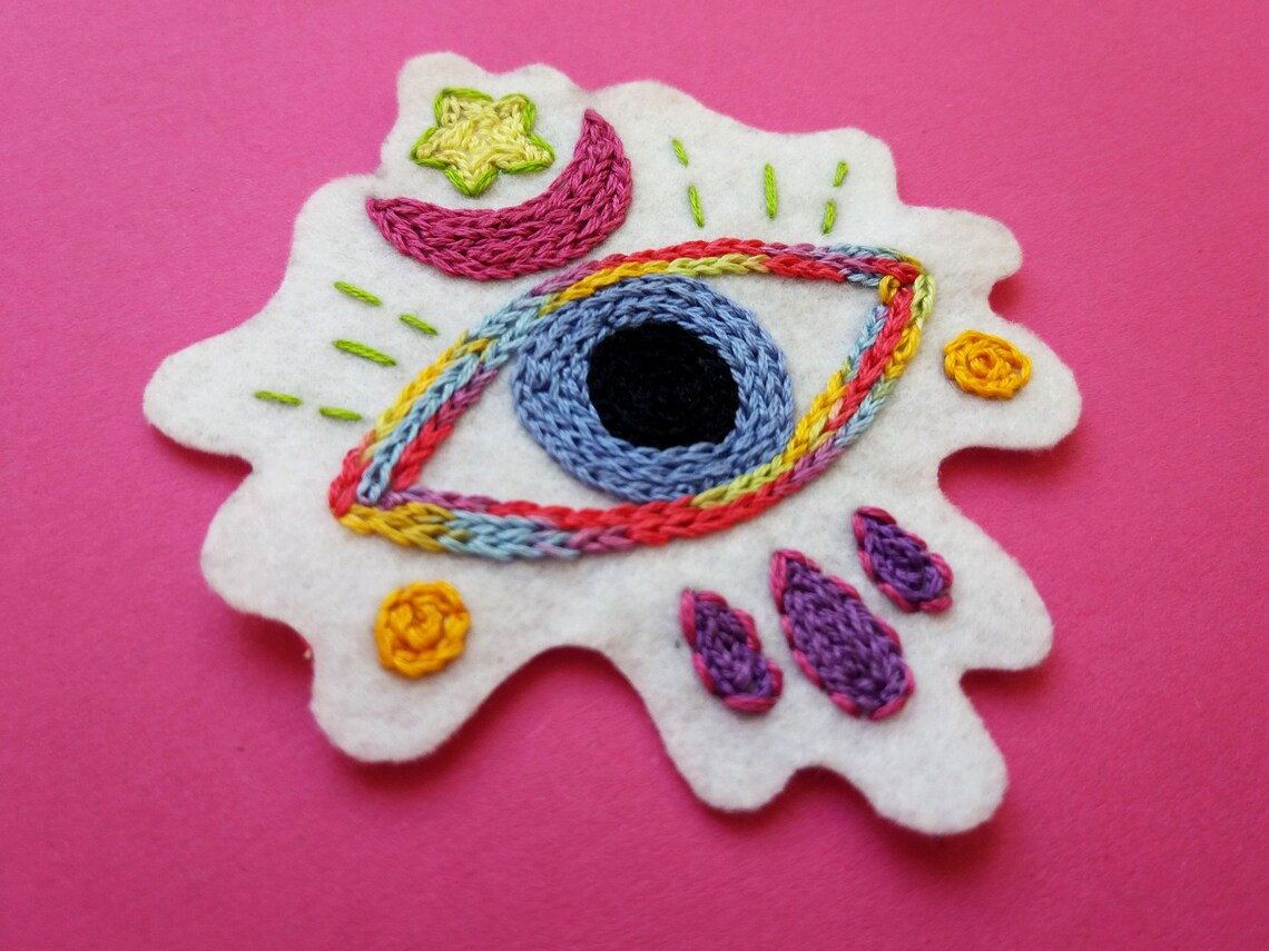 Hand Embroidered Evil Eye Teardrop Blue-kaleidoscope-pastel-embroidered ...