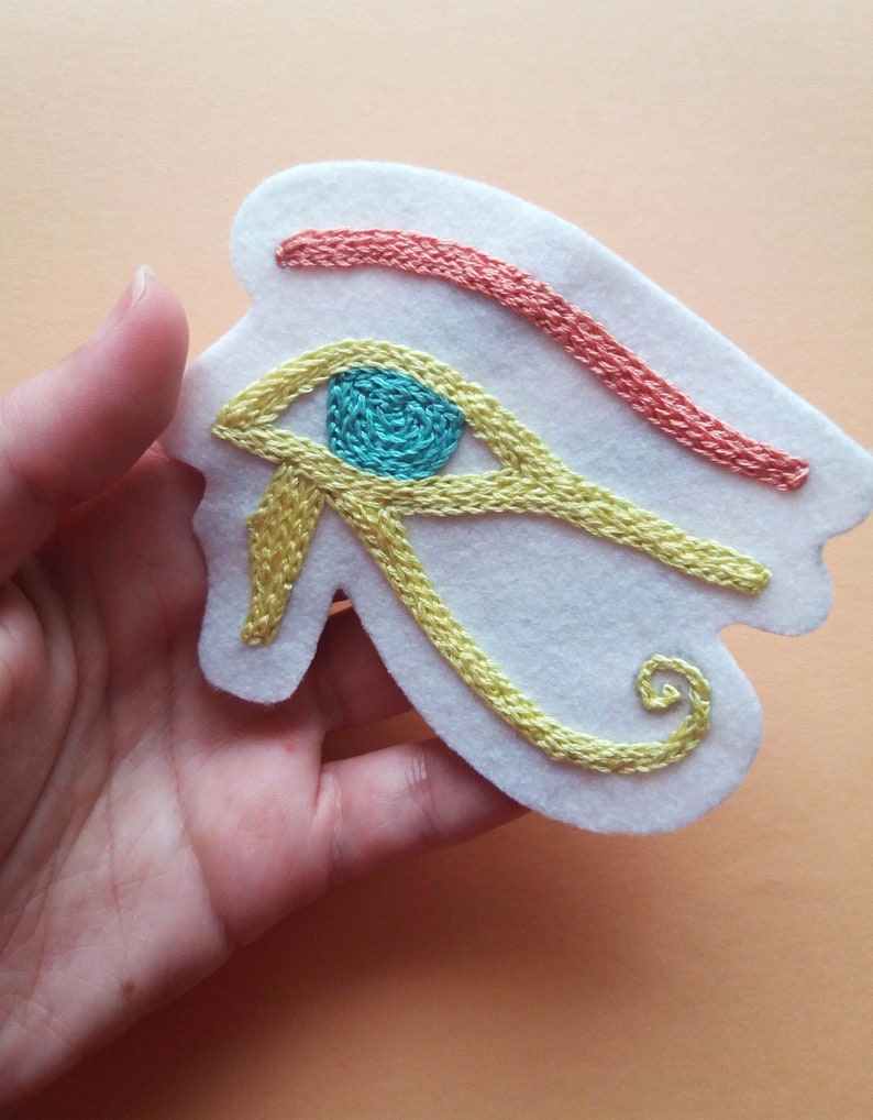 Hand Embroidered Eye of Horus Blue and Yellow Pastel Variations ...
