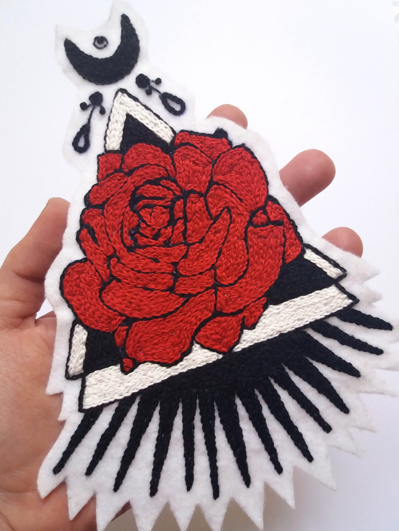 Hand Embroidered Red Rose Sacred Geometry Patch-embroidered Mystical ...