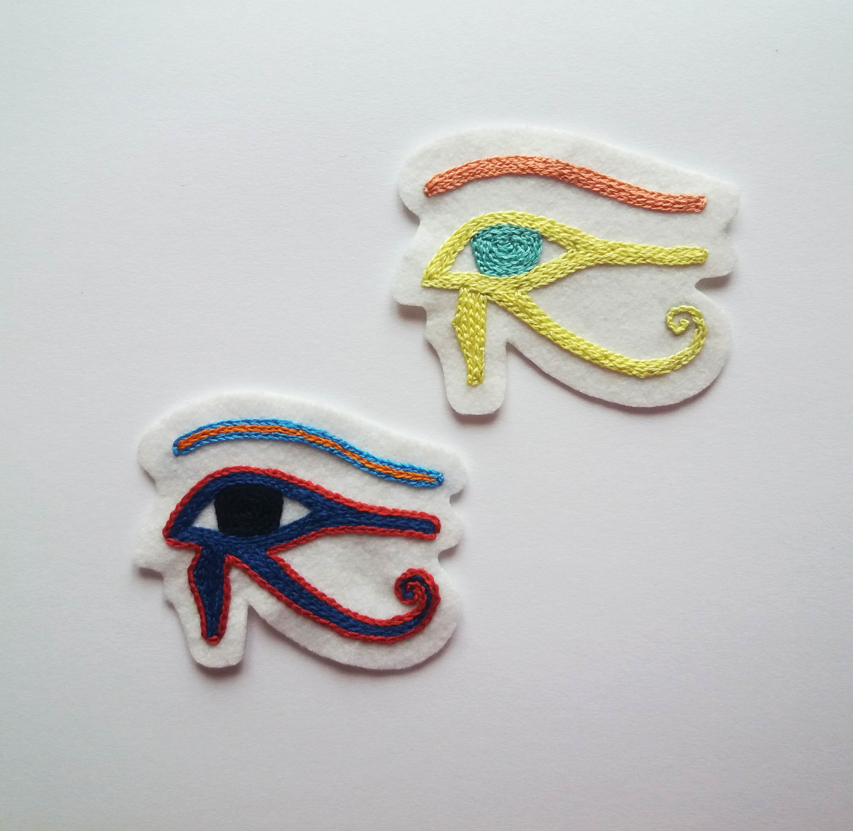 Hand Embroidered Eye of Horus Blue and Yellow Pastel Variations ...
