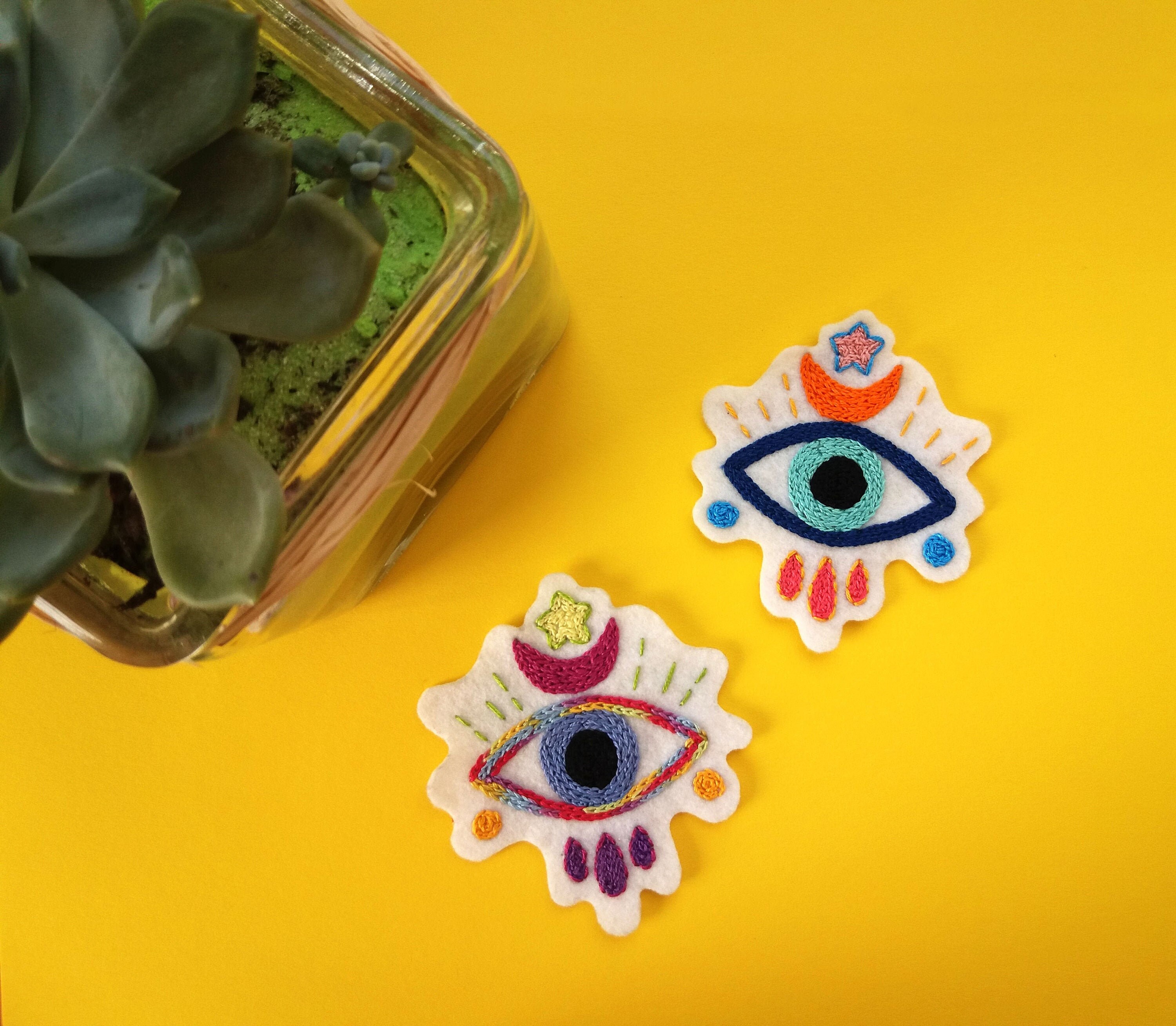 Hand Embroidered Evil Eye Teardrop Blue-kaleidoscope-pastel-embroidered ...