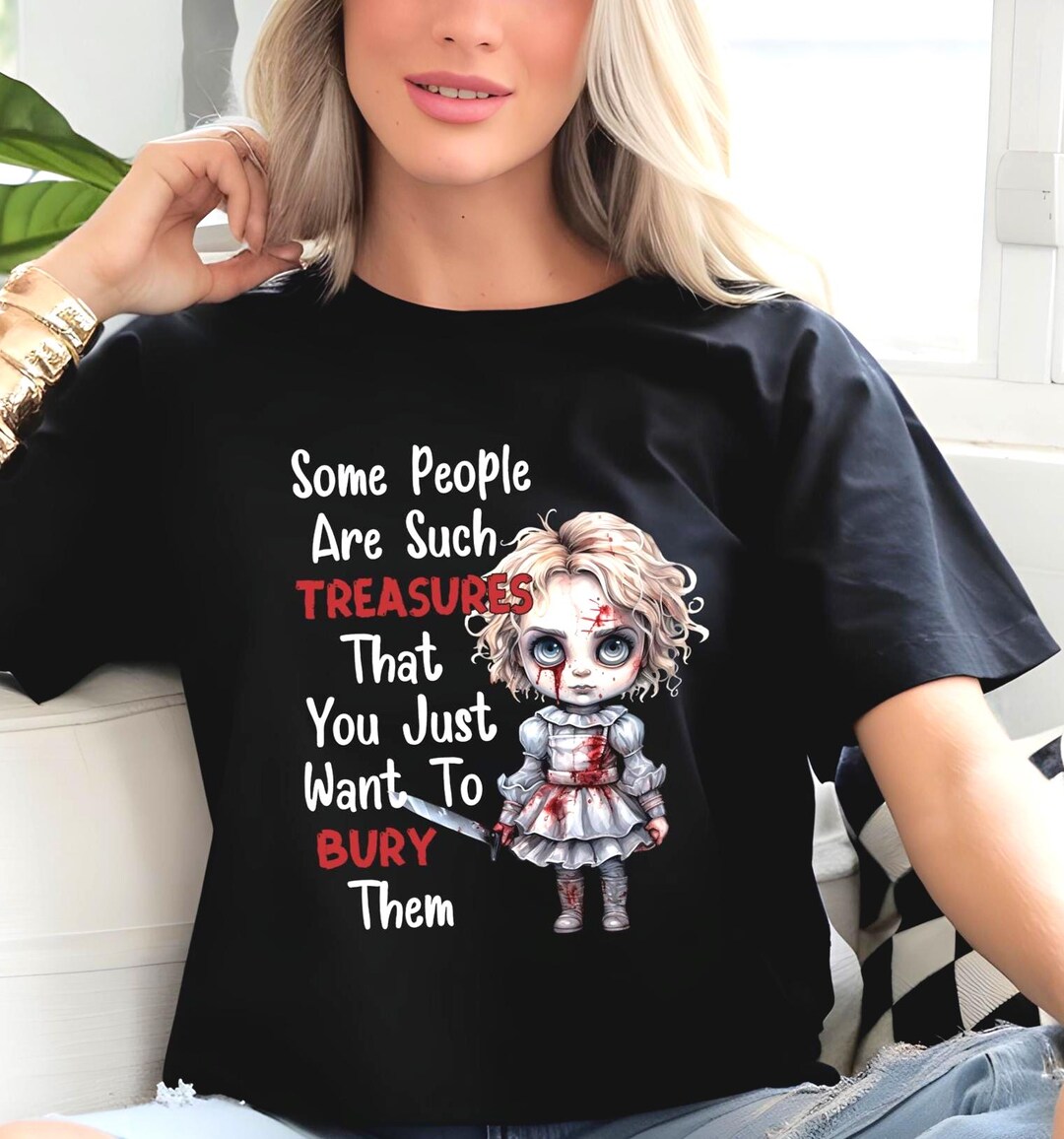 Scary Doll Graphic Tee Creepy Halloween T-shirt, Dark Humor Shirt, Fun ...
