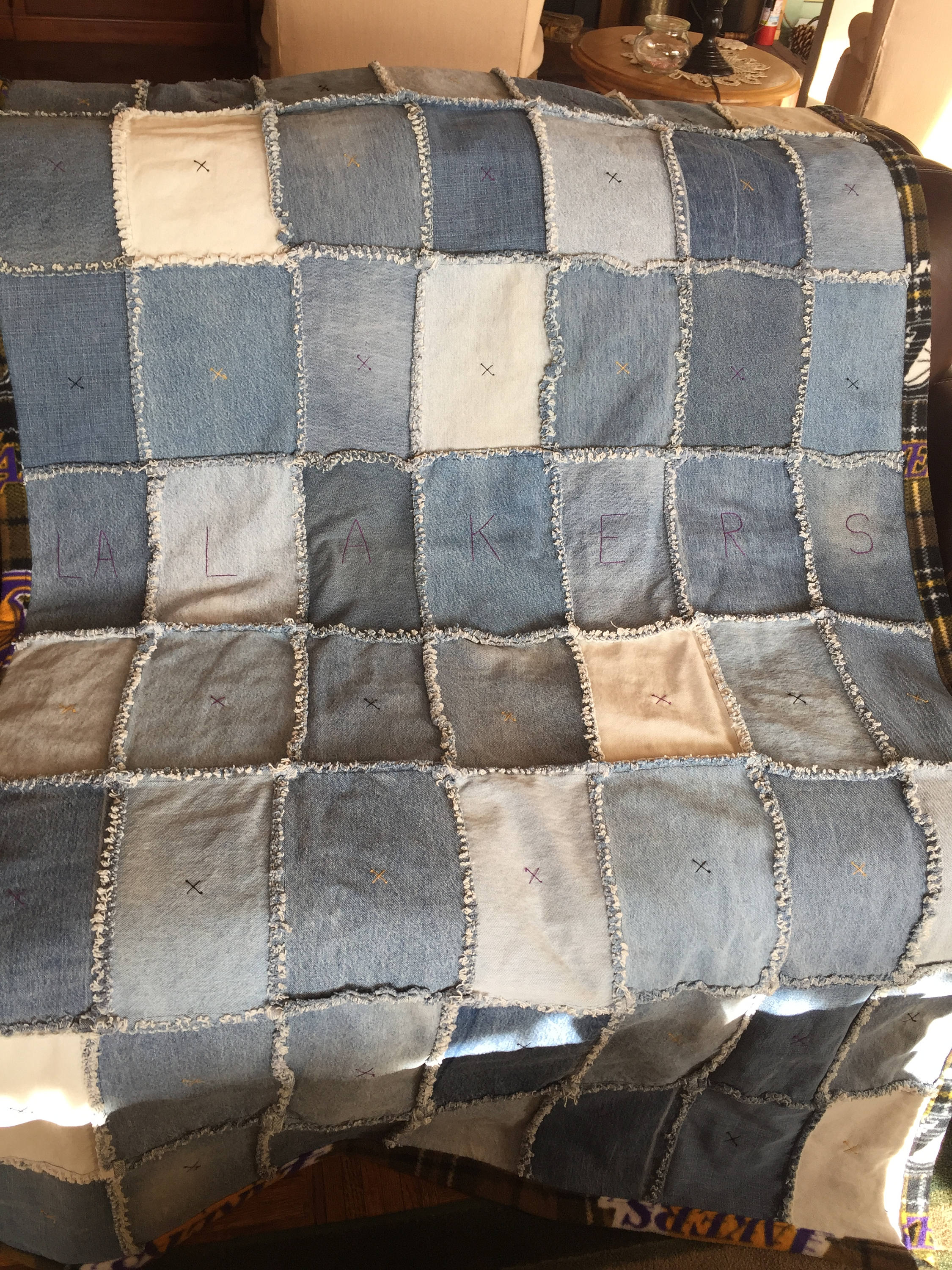 Lakers Blue Jean and Fleece Rag Quilt - Etsy