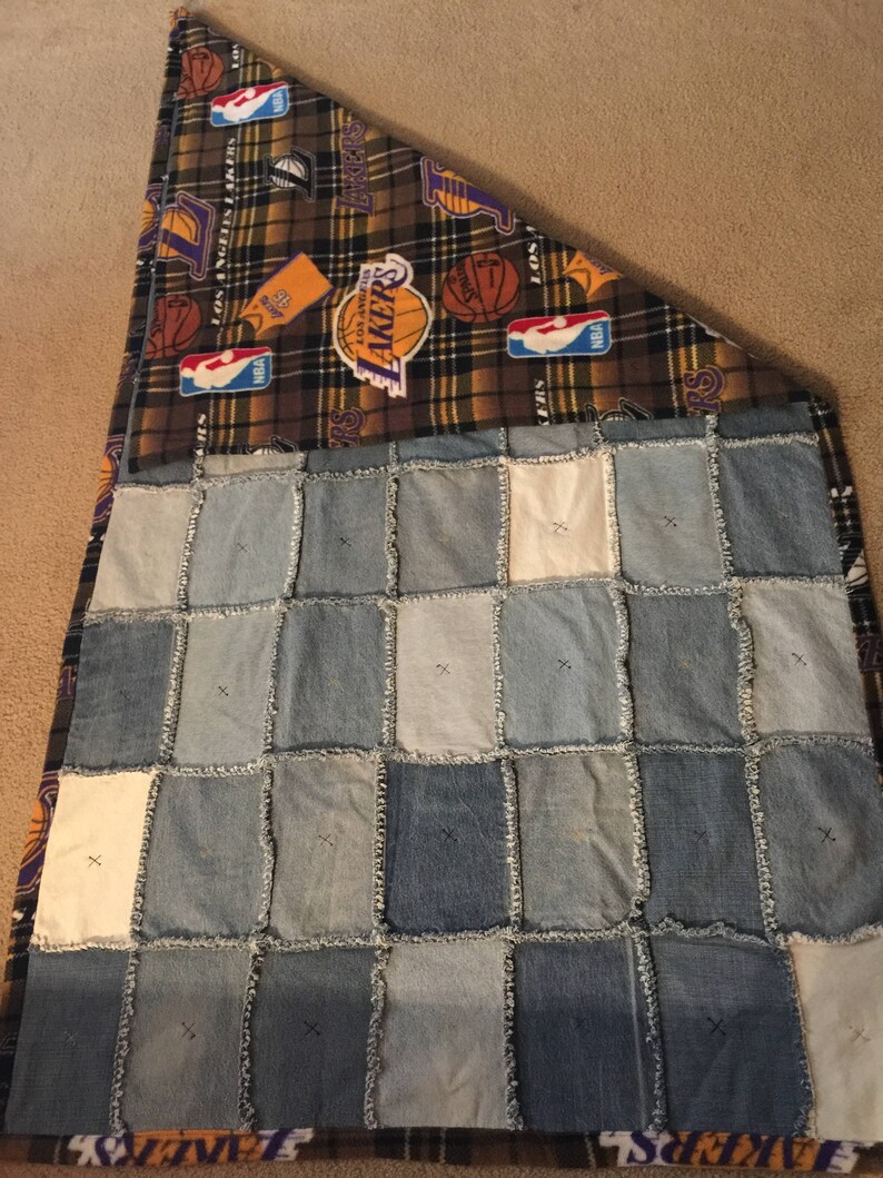 Lakers Blue Jean and Fleece Rag Quilt - Etsy