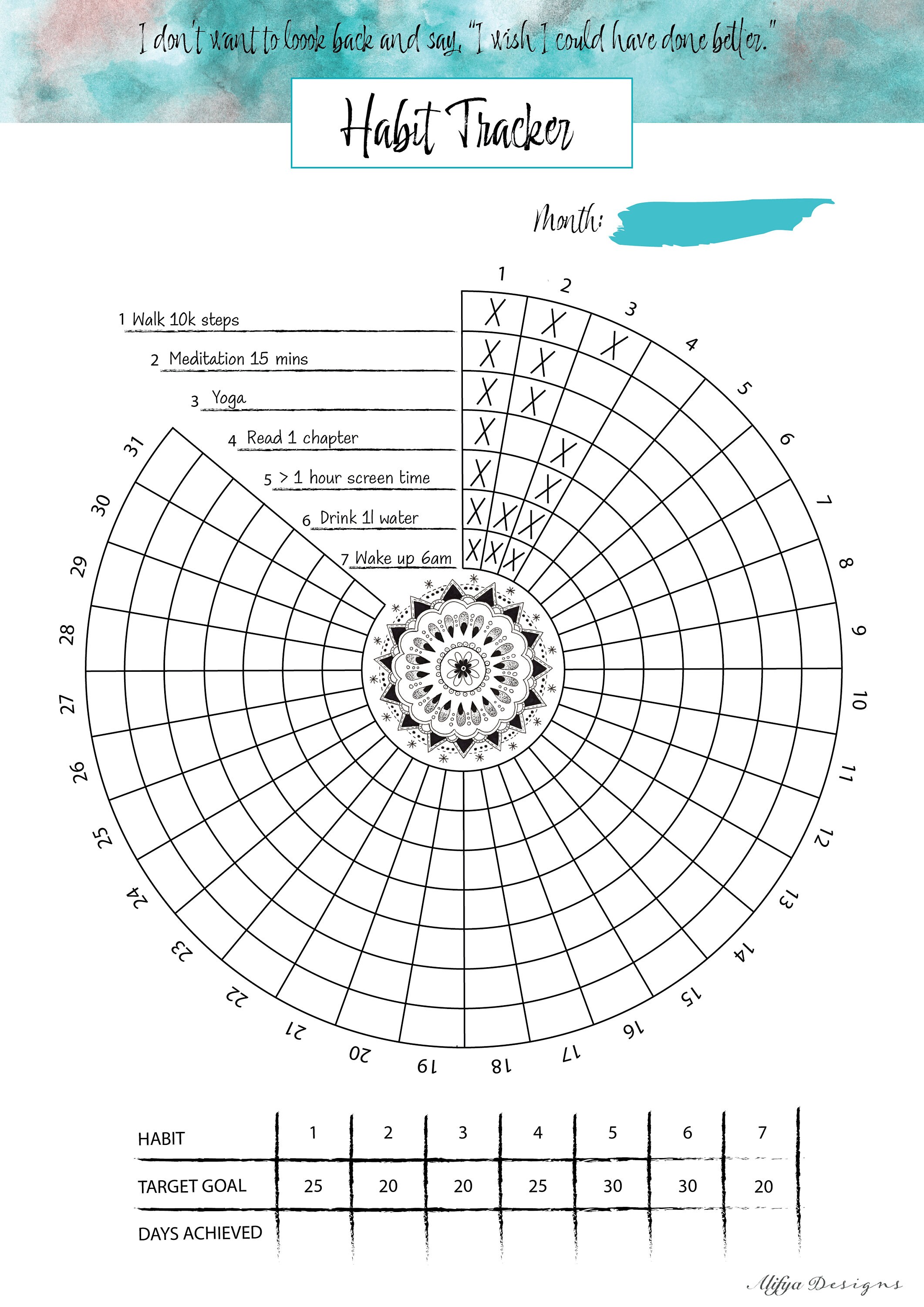 Undated Circle Daily Habit Tracker, Sizes A3, A4 and A5, Habit Track ...