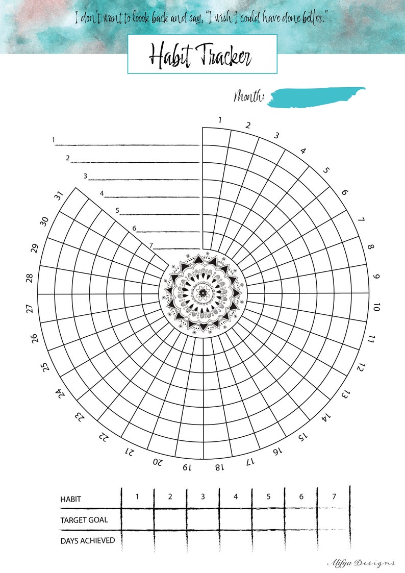 Undated Circle Daily Habit Tracker, Sizes A3, A4 and A5, Habit Track ...