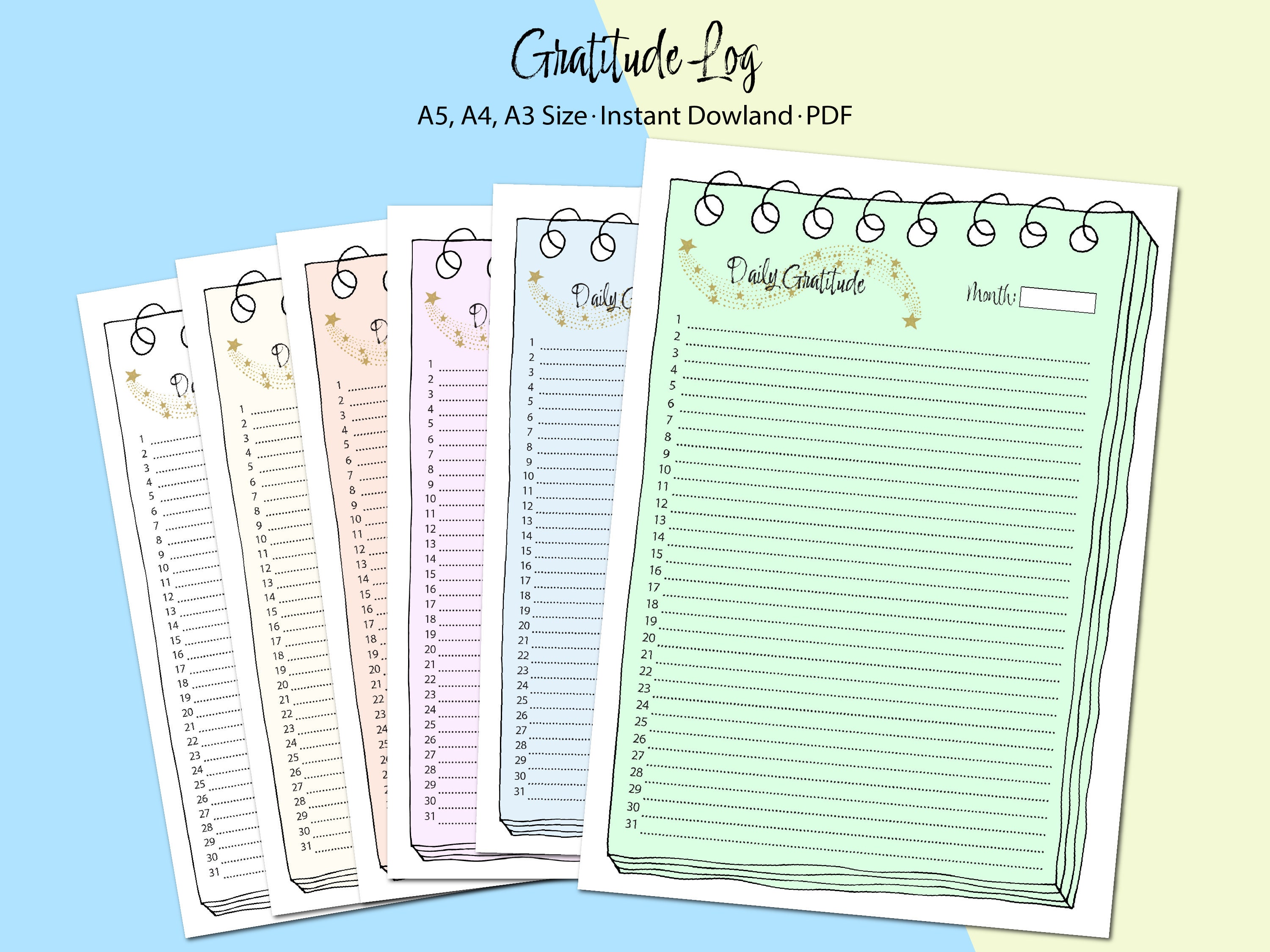 Gratitude Log Monthly, Sizes A3, A4 and A5, Gratitude Template ...
