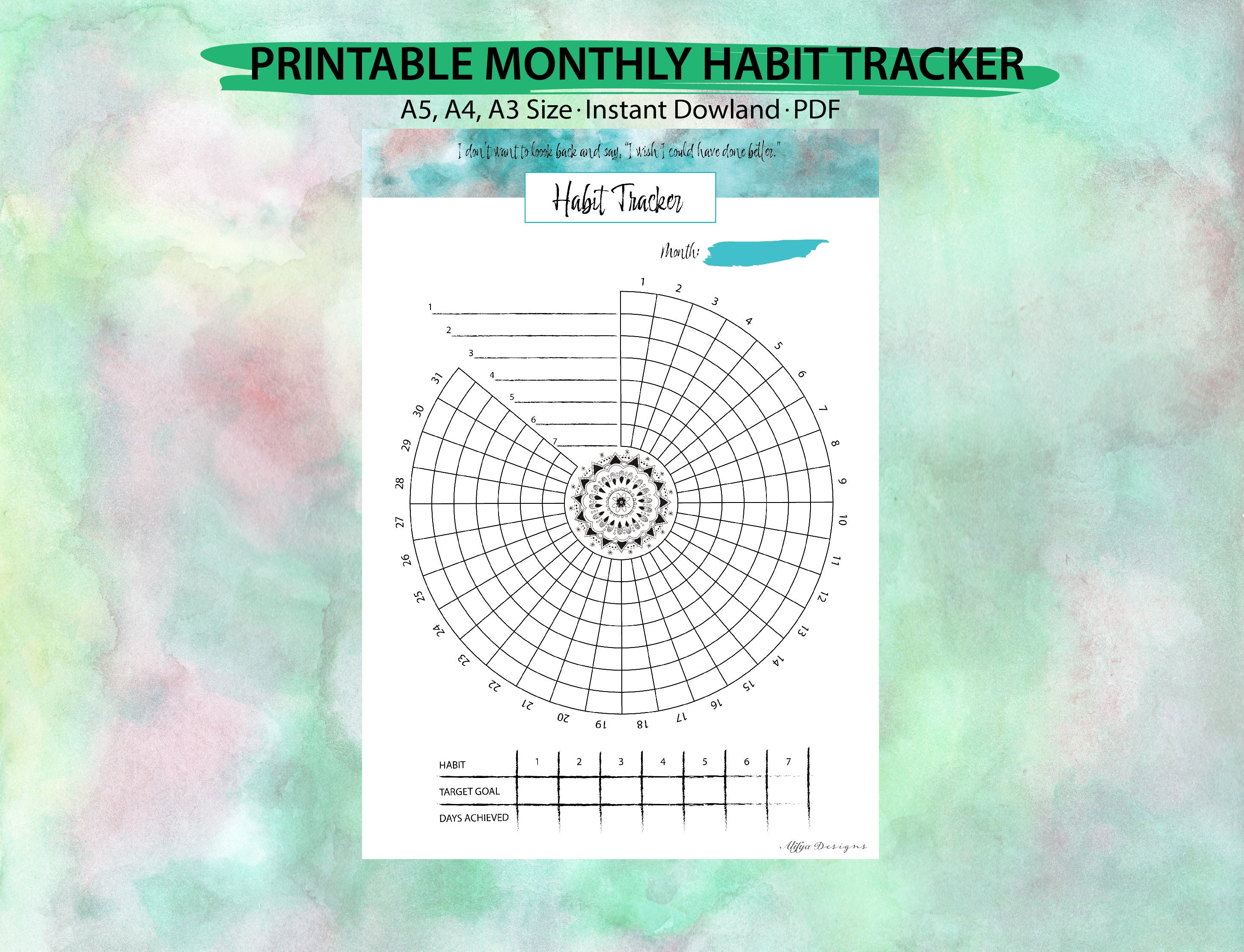 Undated Circle Daily Habit Tracker, Sizes A3, A4 and A5, Habit Track ...