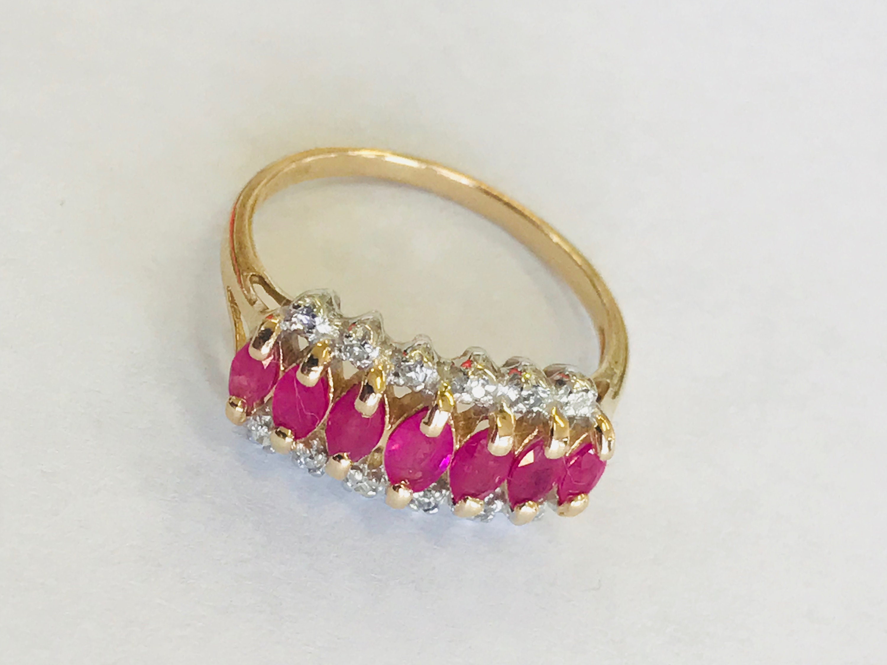 10K Yellow Gold Marquise-cut Ruby Diamond Ring BAND SIZE 7 | Etsy