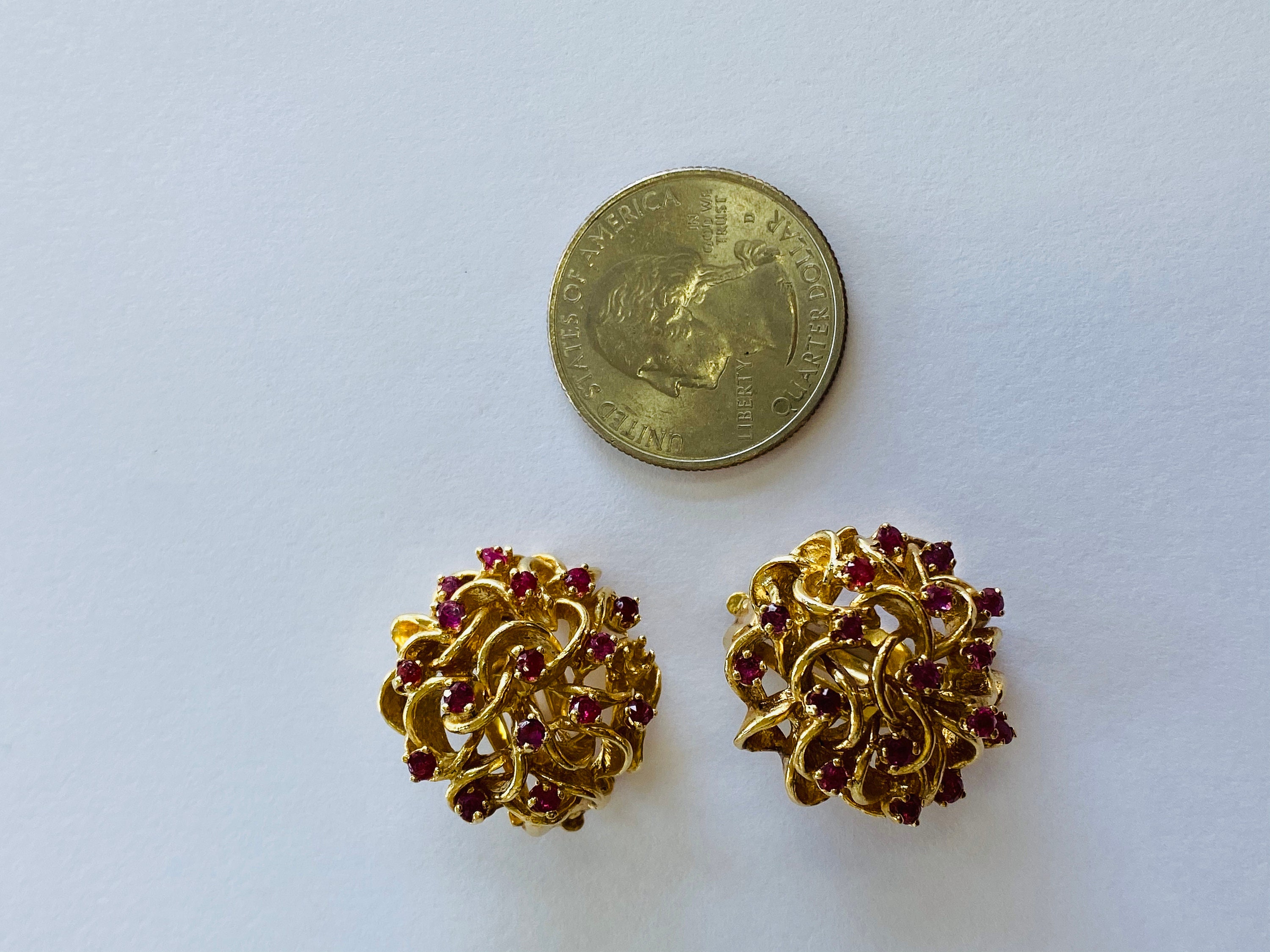 14K Yellow Gold and Ruby Clip-on Earrings VINTAGE | Etsy