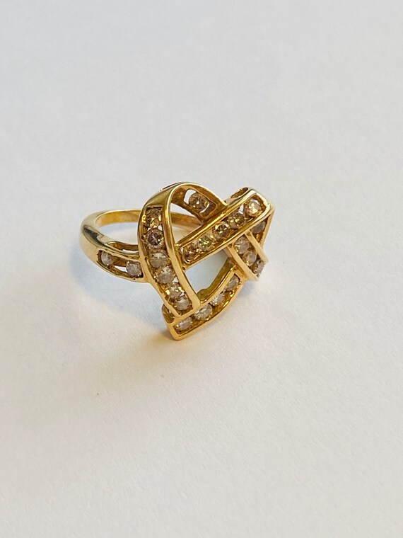 14K Yellow Gold + Diamond Heart Loop Statement Ring B… - Gem