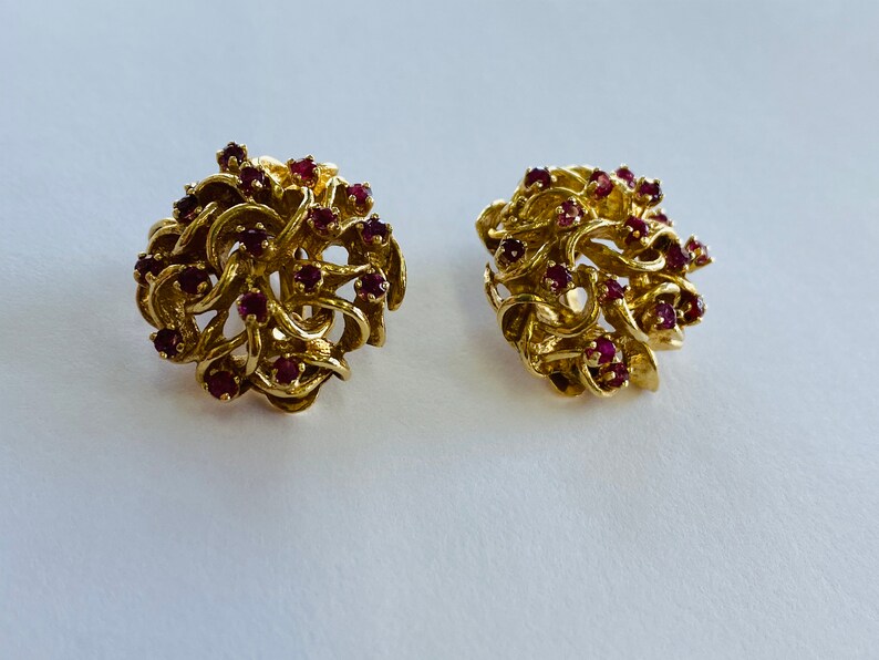 14K Yellow Gold and Ruby Clip-on Earrings VINTAGE | Etsy