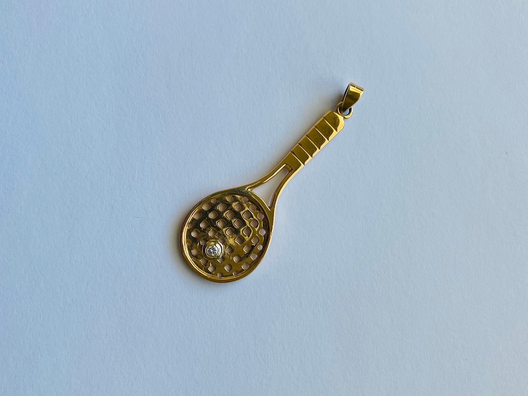 14K Yellow Gold + Diamond Tennis Racket Pendant/charm *VINTAGE* - Etsy