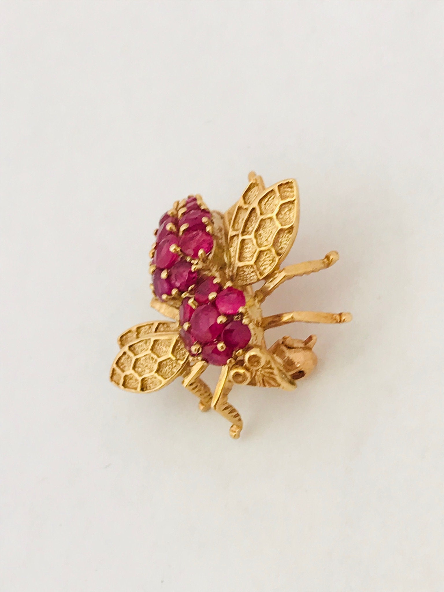 14K Yellow Gold + Ruby FLY Pin/brooch *VINTAGE* - Etsy