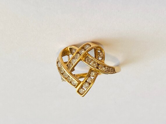 14K Yellow Gold + Diamond Heart Loop Statement Ring B… - Gem