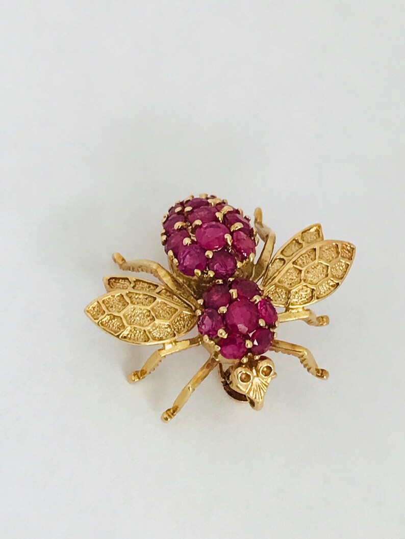 14K Yellow Gold Ruby FLY Pin/brooch VINTAGE - Etsy