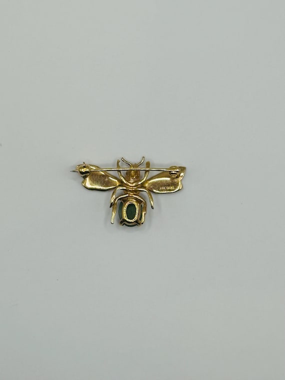 14K Yellow Gold Bee + Oval Jade Pin/Brooch *VINTAGE* - Gem