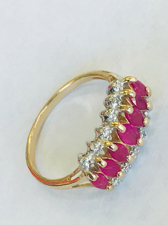 10K Yellow Gold Marquise-cut Ruby Diamond Ring BAND SIZE 7 | Etsy