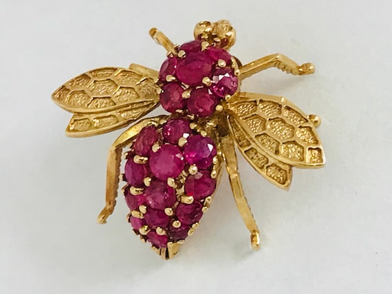 14K Yellow Gold Ruby FLY Pin/brooch VINTAGE - Etsy