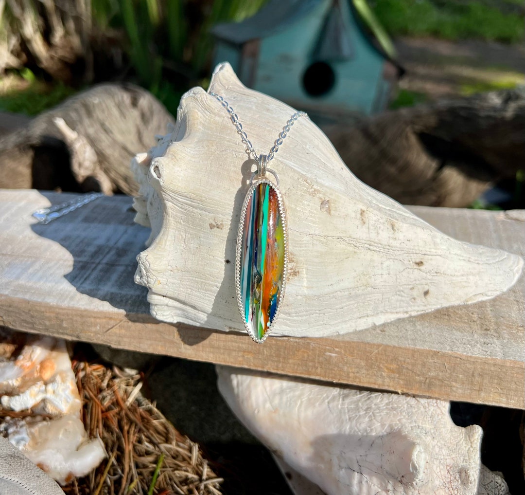 925 Sterling Silver Surfboard Shape Surfstone Surfite Unisex Pendant ...