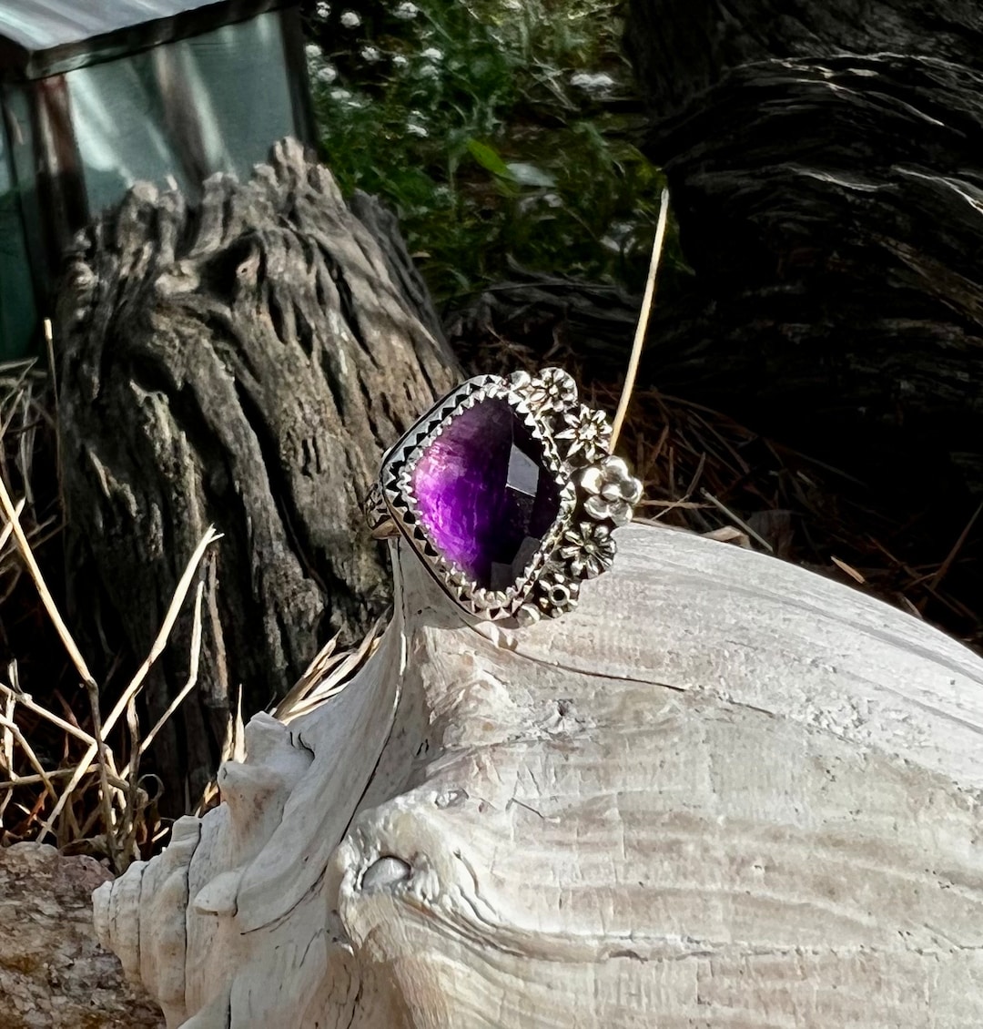 925 & Fine Sterling Silver Checkerboard Cut Kite Amethyst Vintage Look ...