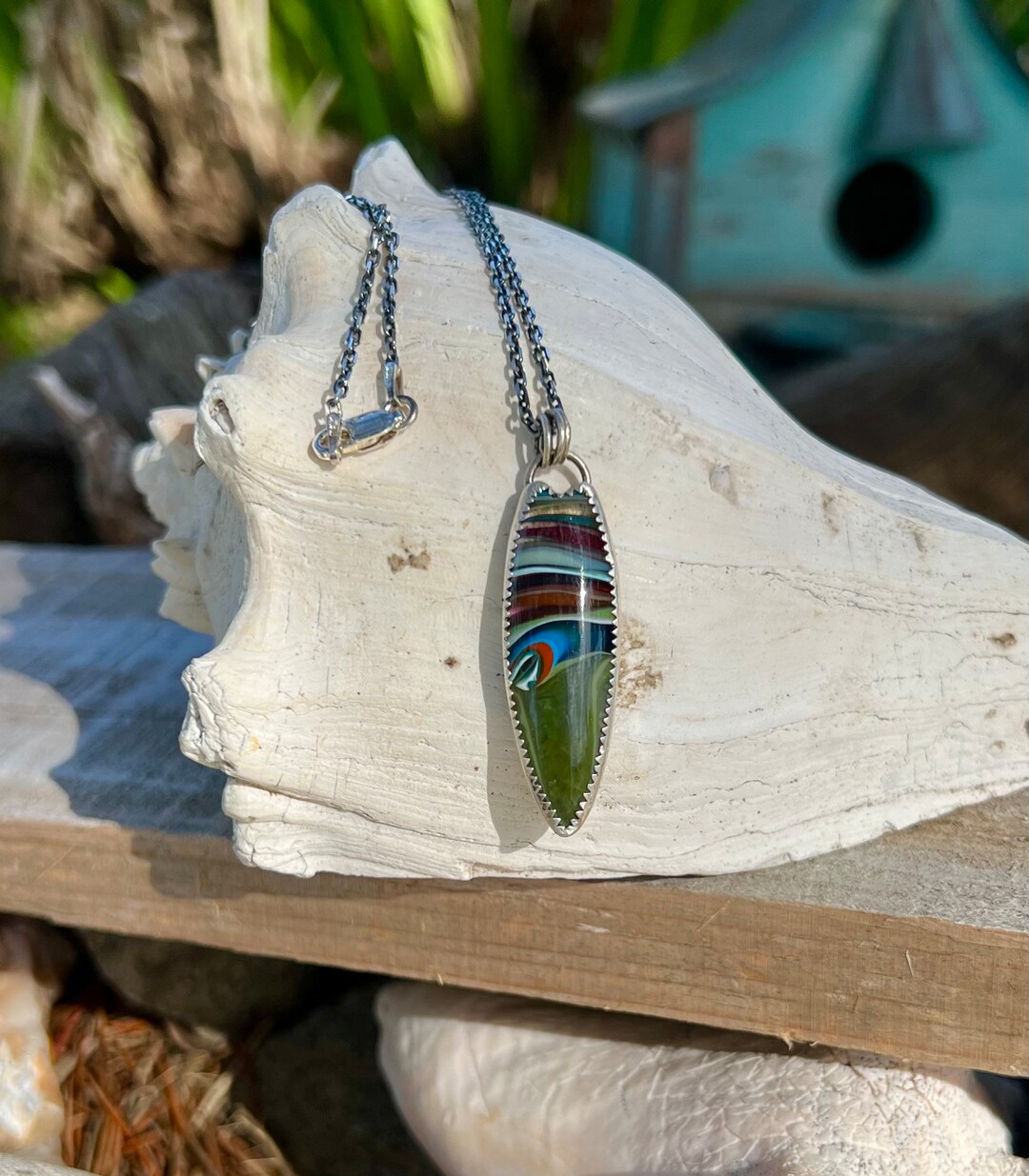 925 Sterling Silver Fish Surfboard Shape Surfstone Surfite Pendant ...