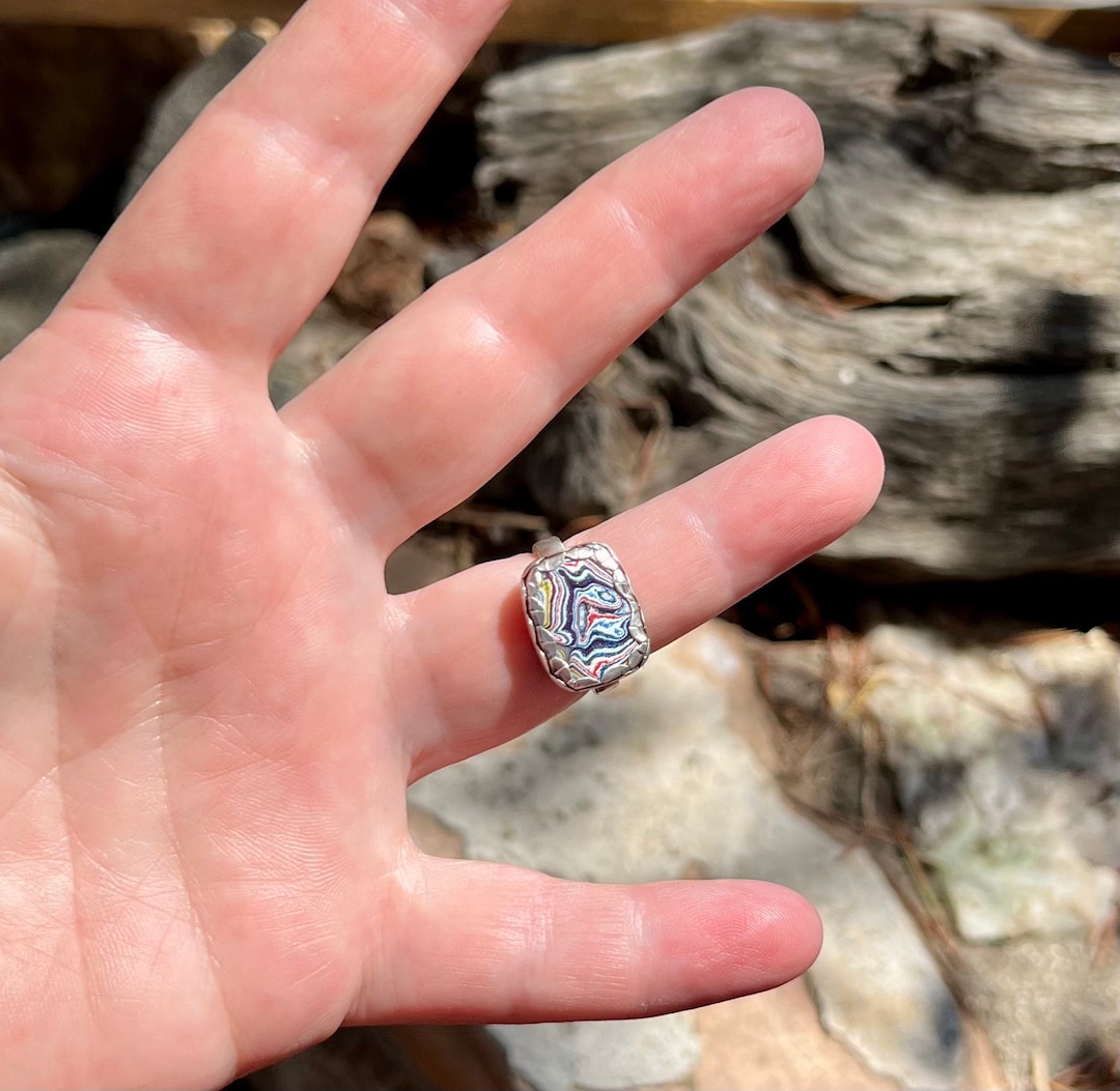 925 Sterling Silver Kenworth Truck Fordite East West Statement Ring ...