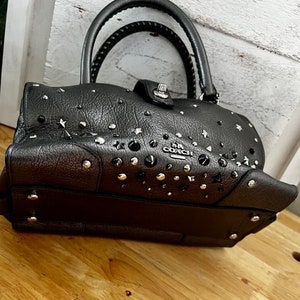 RARE Coach Mercer Satchel 24 Stars Rivets Metallic Grey Graphite Purse ...