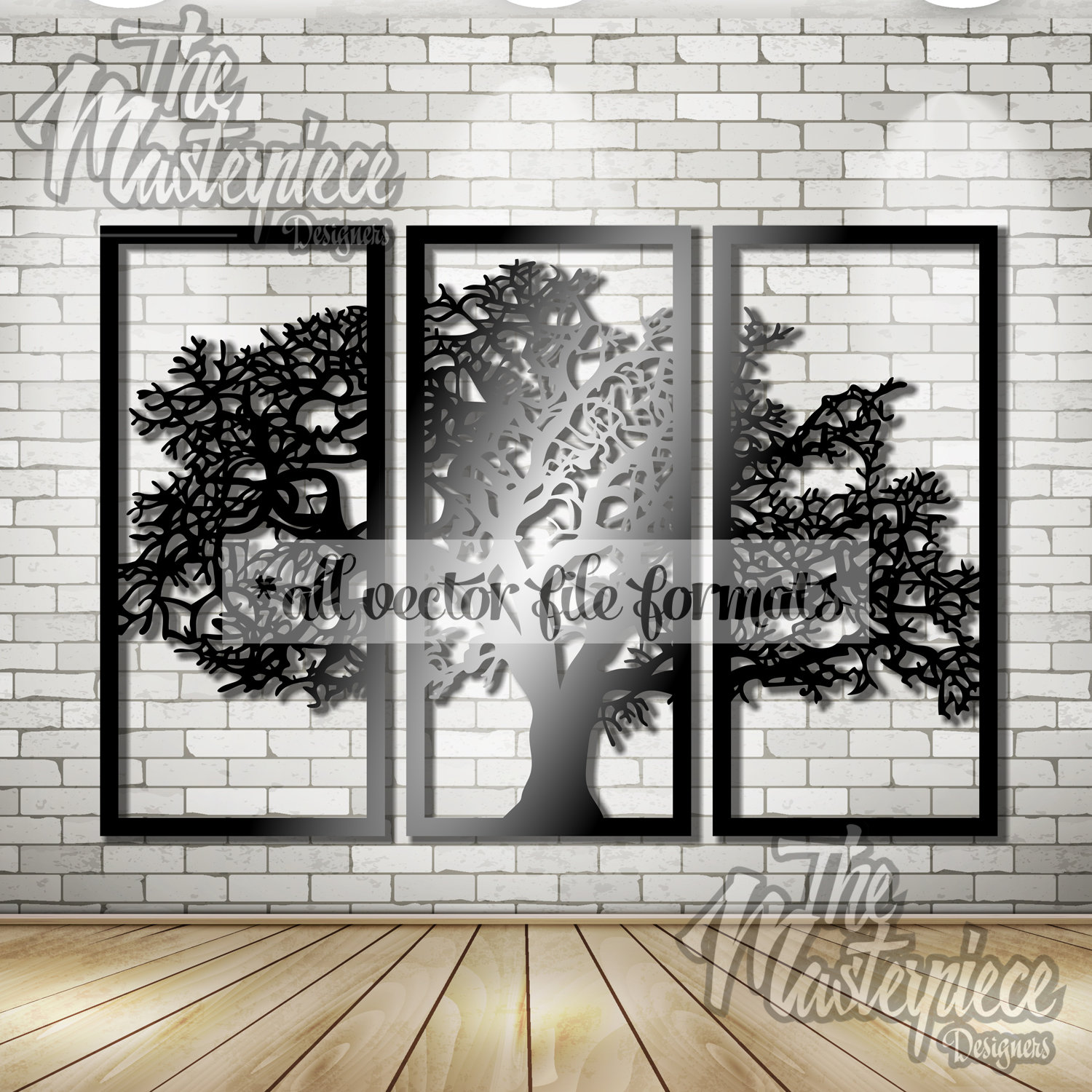 Vectors File Pattern Decorative 3 Modules Tree Panel Drevo Wooden ...