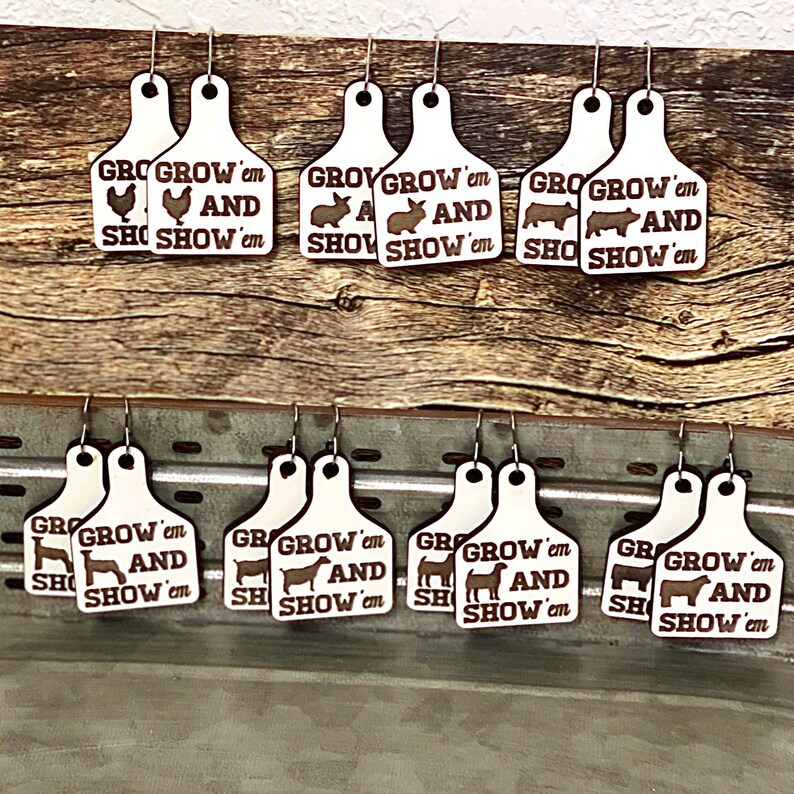 Grow 'em and Show 'em Livestock Cow Tag Earrings/7 Animal Varieties - Etsy