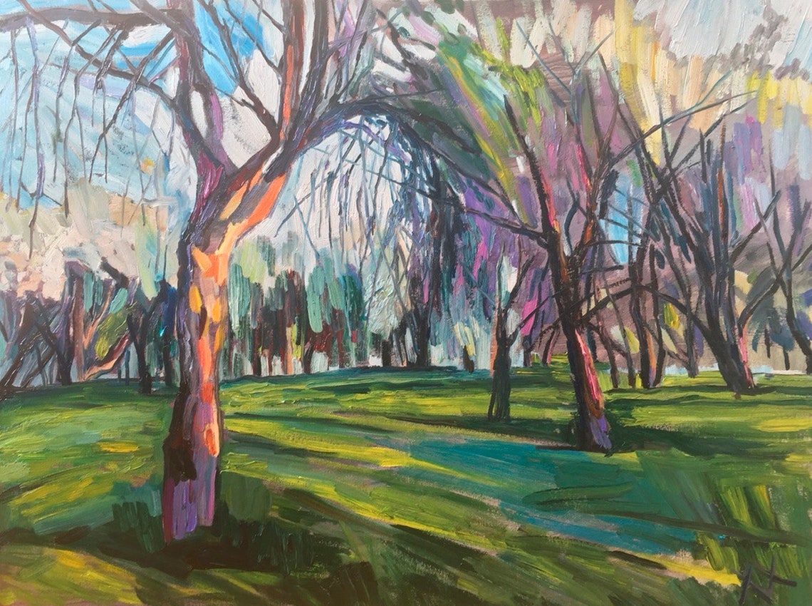 Garden painting Abstract wall art Landscape painting Garden | Etsy