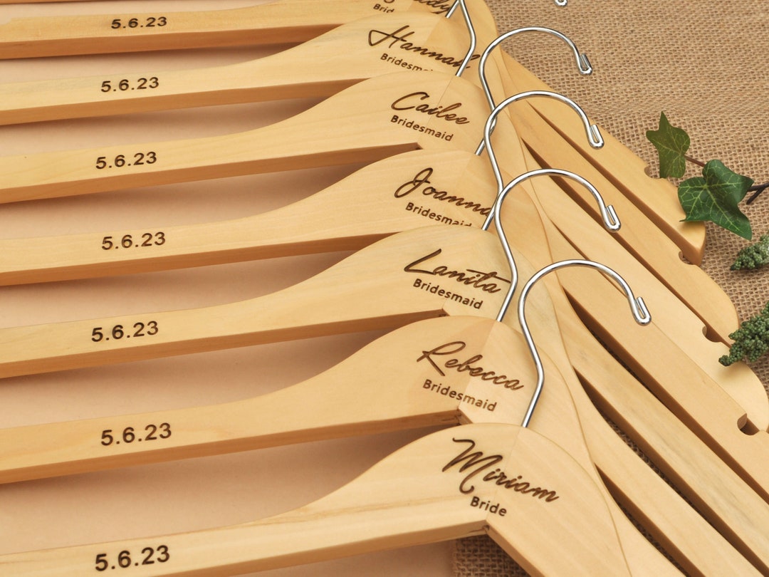 Personalized Bridesmaid Hangers, Wedding Name Hangers, Wooden Carved ...