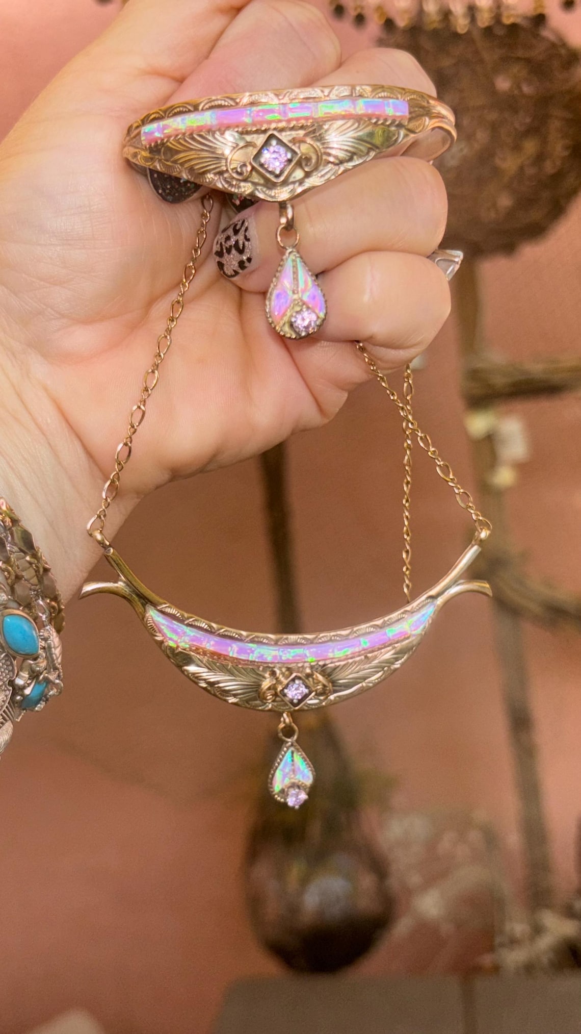 James Shay Rare GF Sterling Inlay Pink Opal Set - Etsy