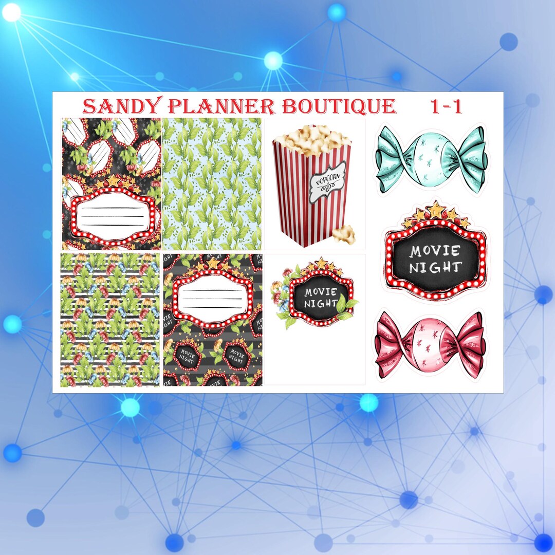 Movie Night Entertainment Sticker Planner Girl Stickers Decorative ...