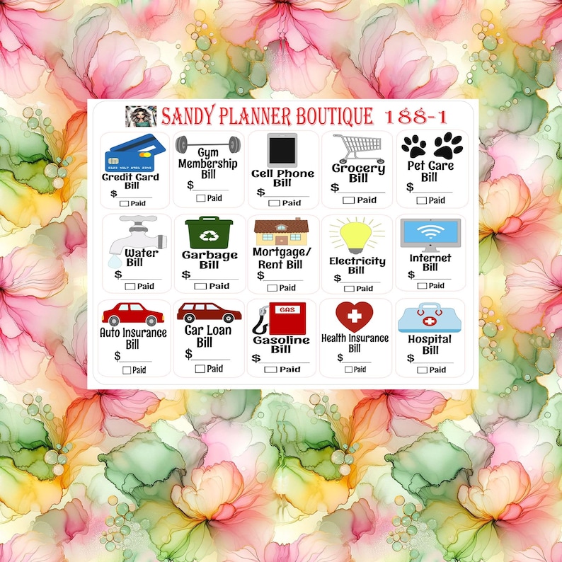 Bill Pay Planner Stickers: Home, Calendar, Celebration 188-1 188-2 188 ...