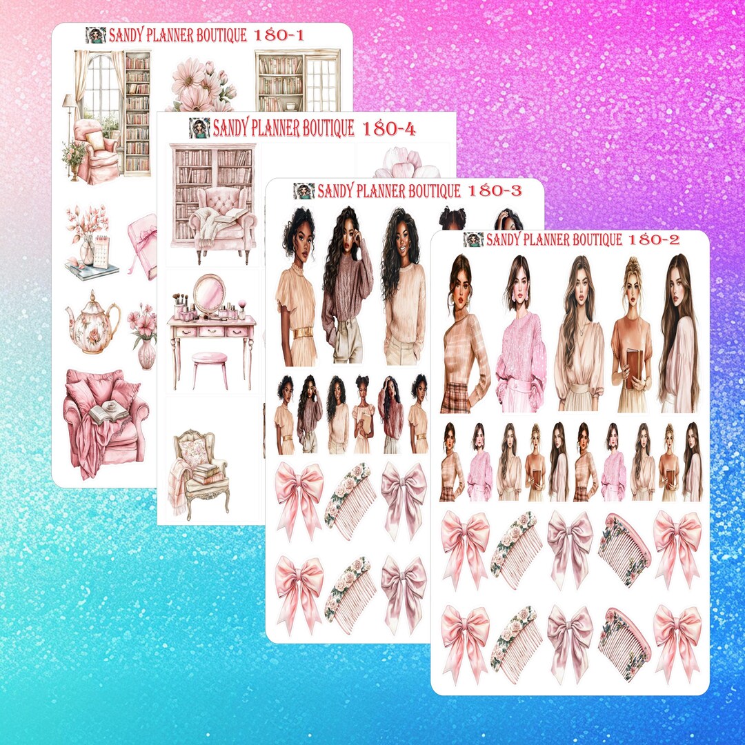 Pink Fashion Girl Planner Stickers: Waterproof Decorative Stickers 180 ...