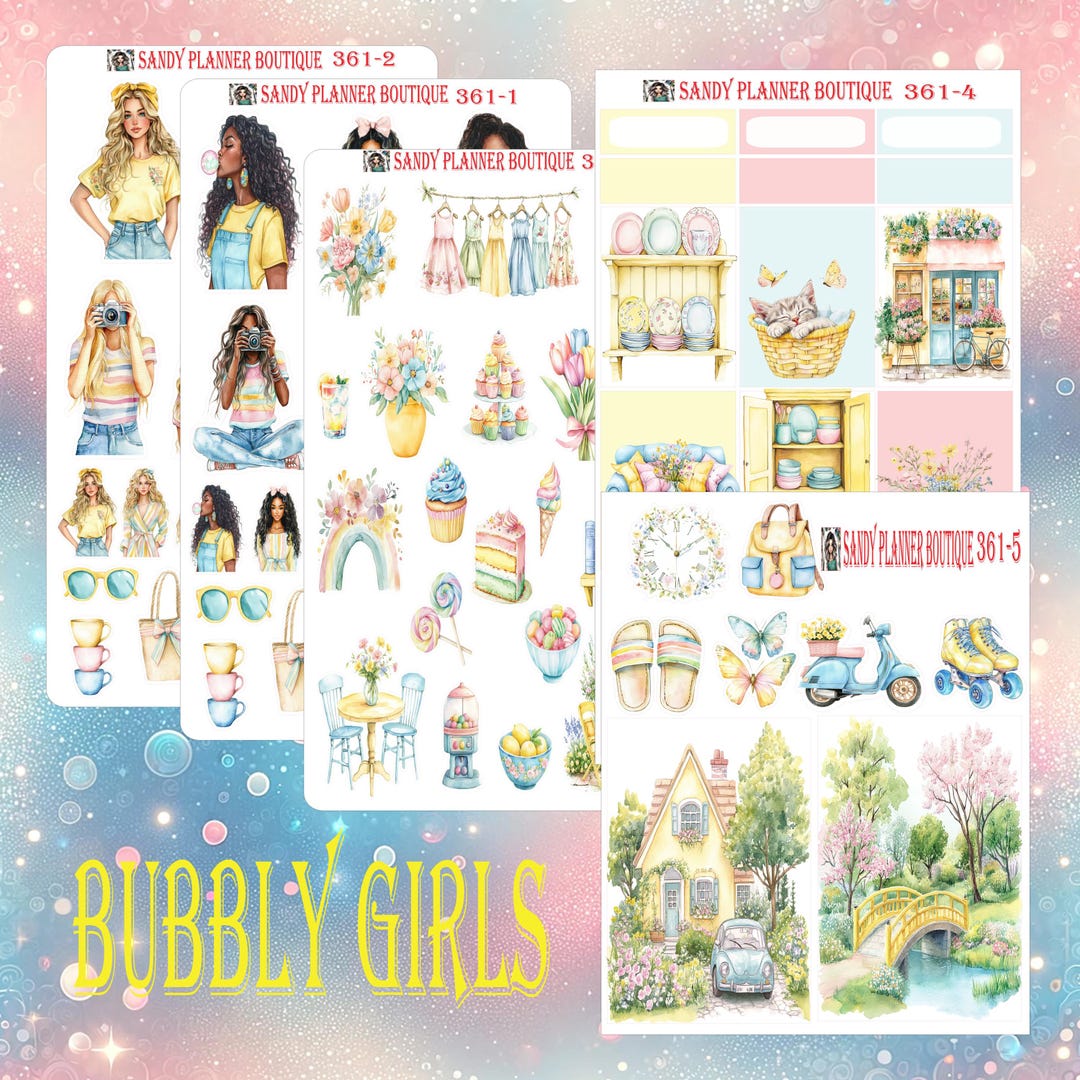 Bubbly Girls Spring Planner Stickers: Waterproof Decorative Stickers ...