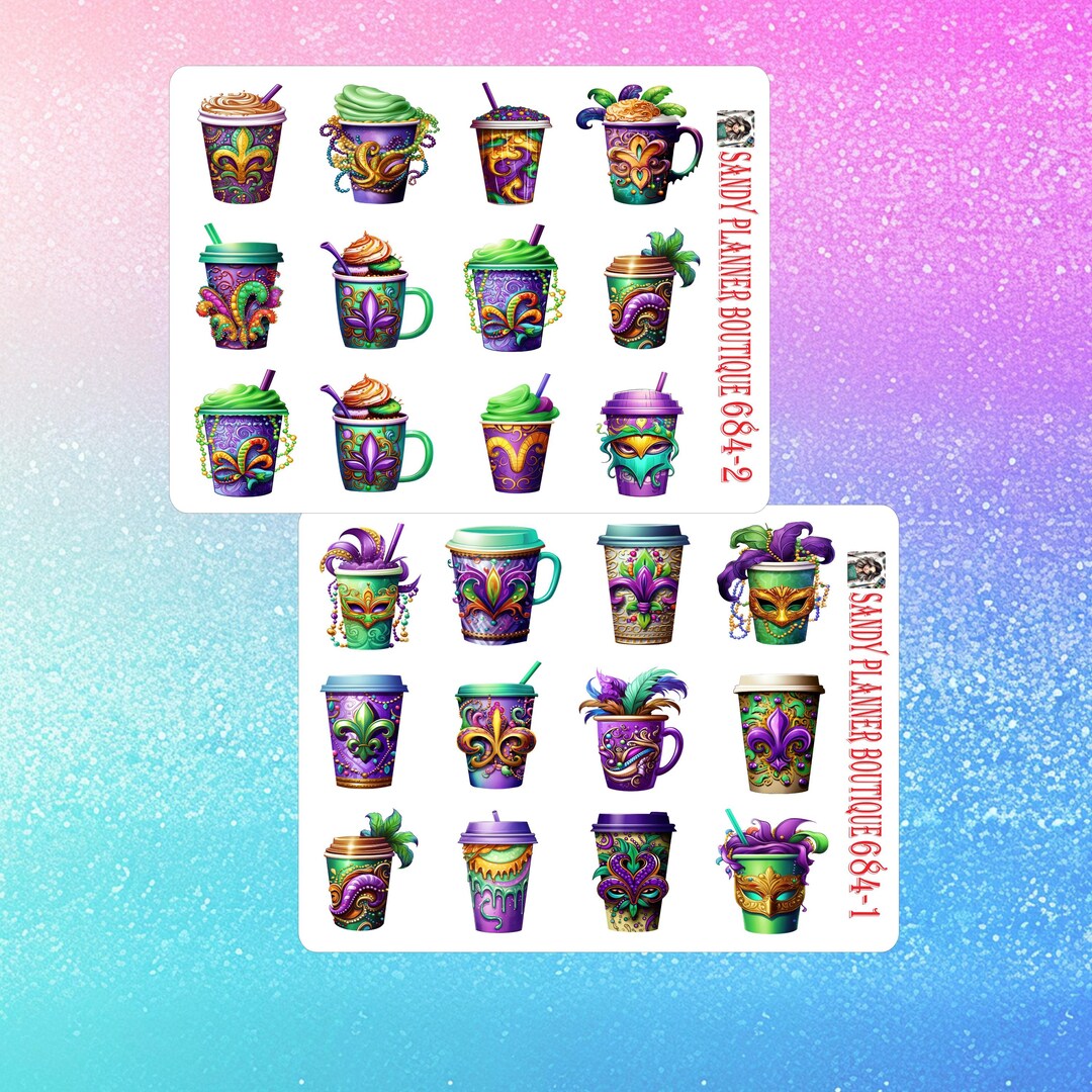 Mardi Gras Coffee Planner Stickers | Waterproof Decorative Stickers 684 ...