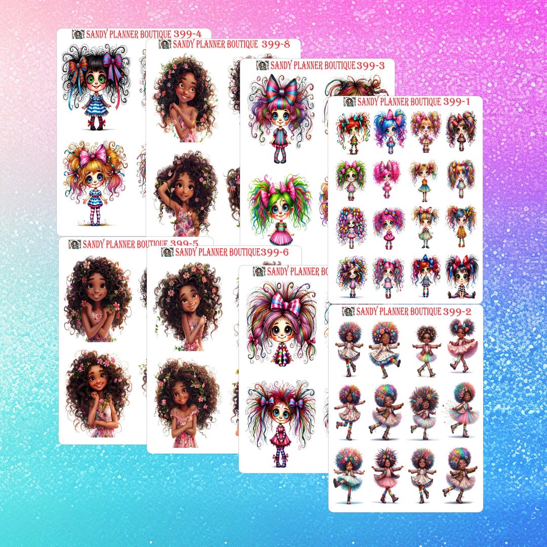 Quirky Flower Girl Stickers: Waterproof Stickers 399-1 399-2 399-3 399 ...