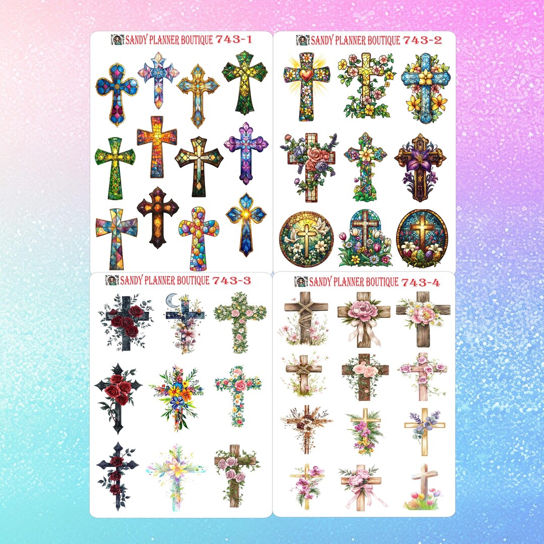 Floral Cross Stickers | Religious Planner Stickers 743-1 to 743-4 - Etsy