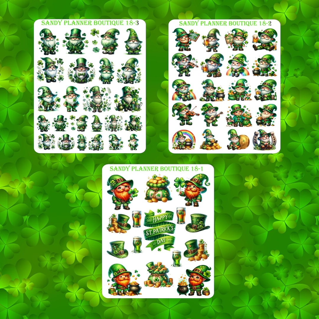 St Patrick's Day Gnome Planner Stickers: Waterproof Decorative Decals ...