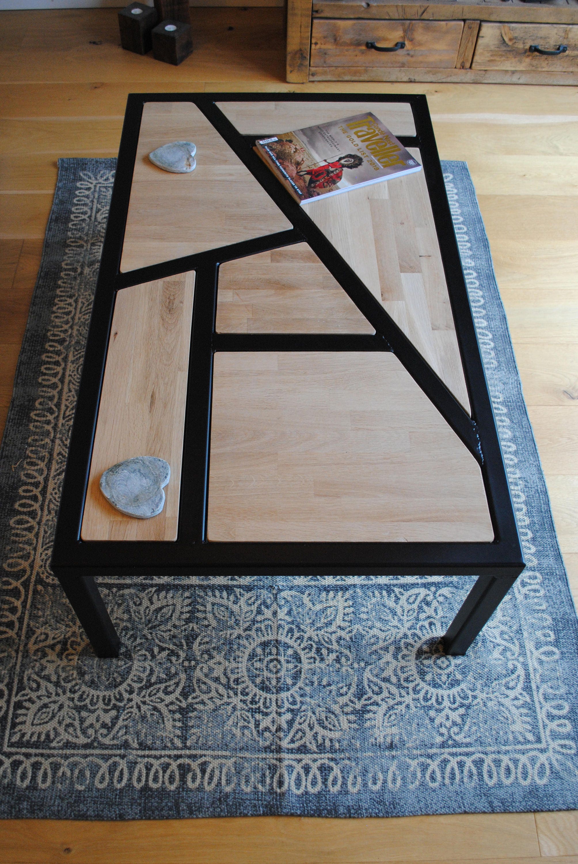 Geometric Coffee Table Metal and Reclaimed Oak Worktops - Etsy