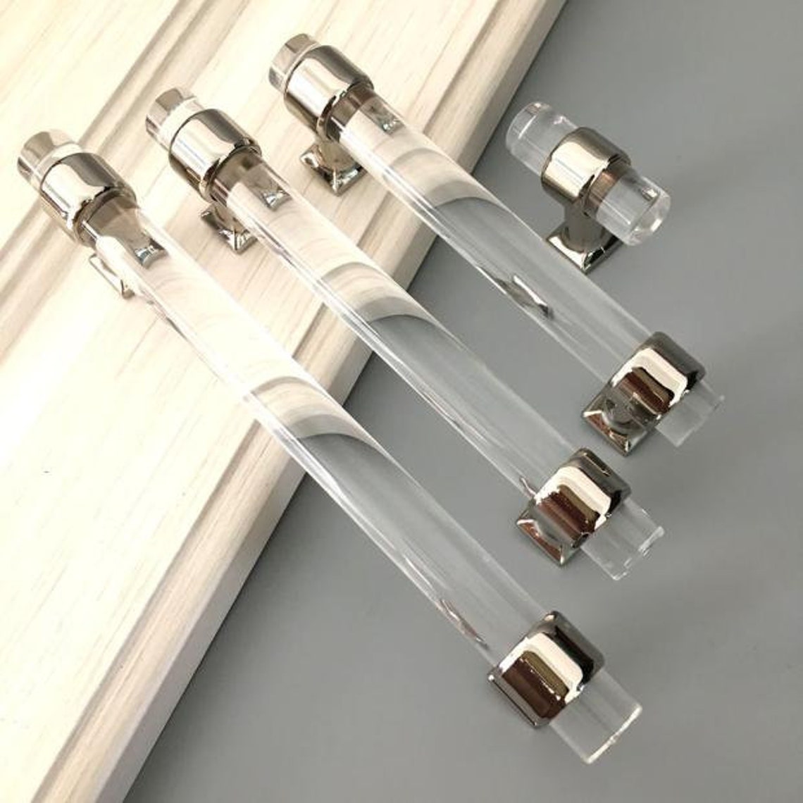 Clear Dresser Handles Cabinet Door Pulls Knob Acrylic Silver - Etsy